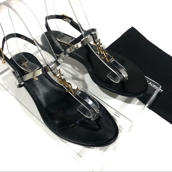 Yves Saint Laurent | Shoes | Yves Saint Laurent Cassandra Ysl Medallion Logo Flat Thong Argento ...